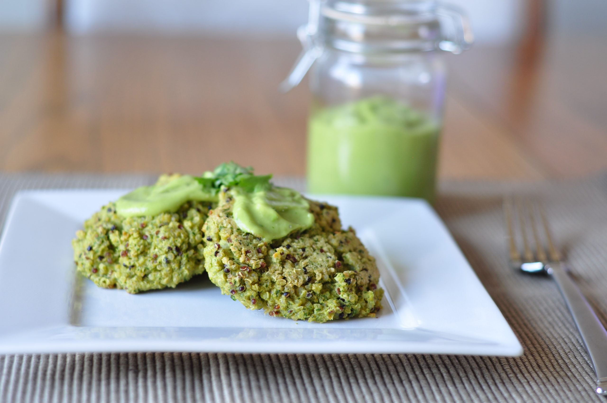 Spinach Quinoa Falafel with Creamy Avocado Dressing